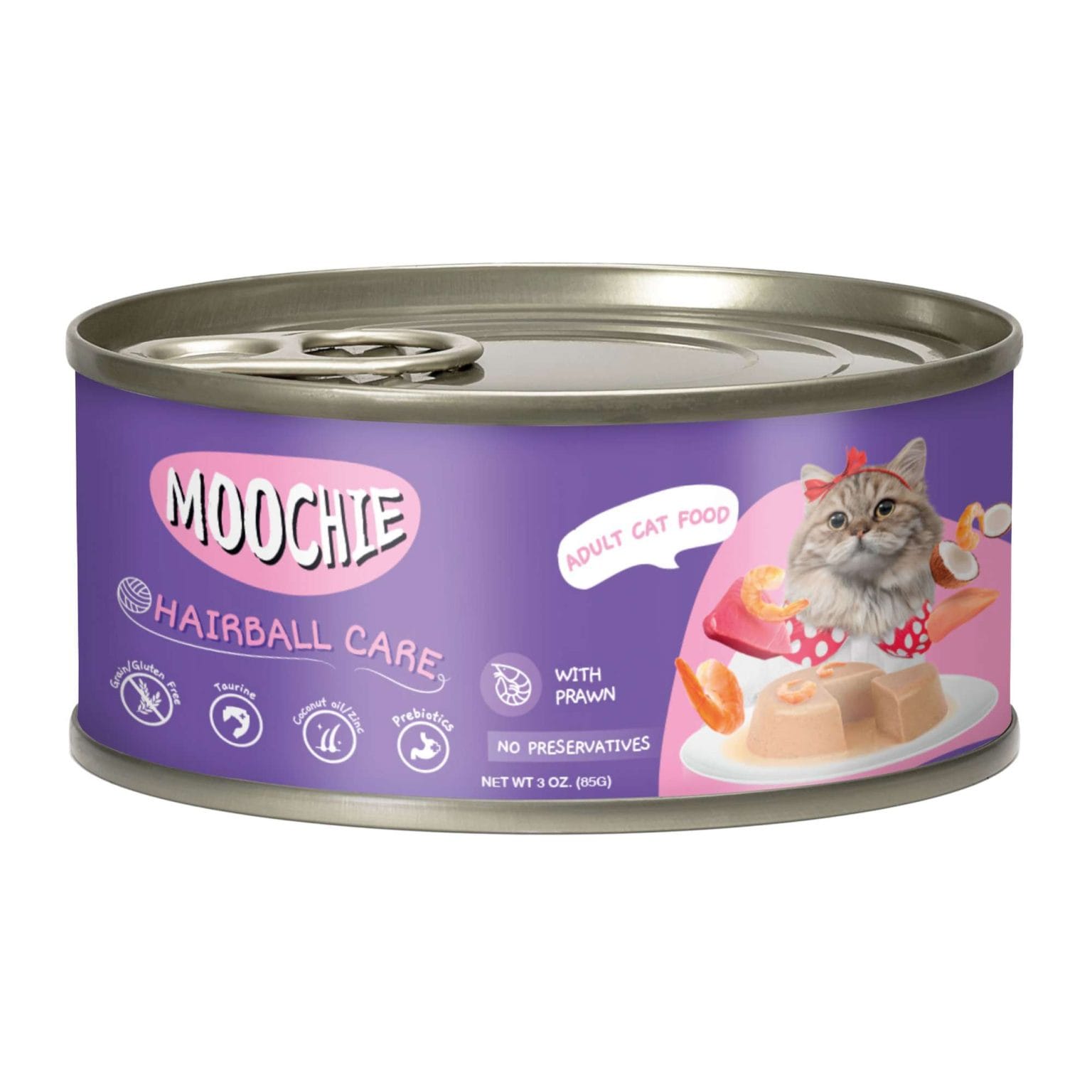 Lata de paté con gambas para gatos MOOCHIE prevención bola de pelo (85 ...